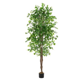 ML Design ML-Design Kunstpflanze Ficus 210 cm, K&uuml;nstliche Pflanzen gro&szlig; wie echt, Fake Zimmerpflanze mit Naturholzstamm im Topf, Deko Plastikpflanzen Innen/Au&szlig;e