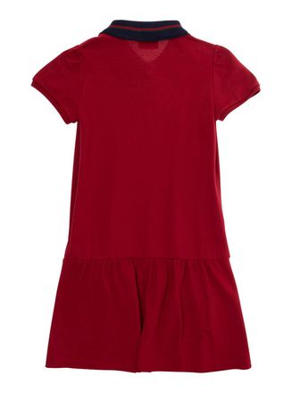 Gucci Girls Cotton Dress With Web Detail And Flared Skirt Red