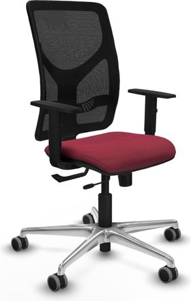 Piqueras y Crespo B&uuml;rostuhl mit Lendenwirbelst&uuml;tze, mit 1D-Armlehnen, ausgestattet mit Syncro/Traslack und Schneideschaum, 65 mm Rollen, Parkett, Schwarz/Granatrot