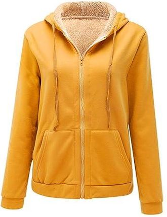 Generic Sweat à capuche en peluche pour femme - Veste dhiver tendance - Couleur unie - Manches longues - Fermeture éclair - Veste courte ample pour femme - Vê