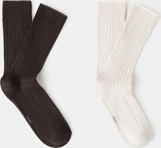 Mango Lot 2 paires de chaussettes c&ocirc;tel&eacute;es coton marron - Homme - 40-42 - MANGO MAN