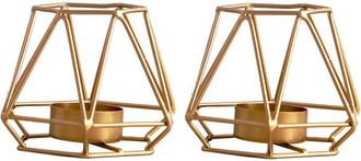 Nuptio 2 Stück Metall Sechseck Geformt Geometrisches Design Teelicht Votiv Kerzenhalter, Eisen Hohl Teelicht Kerzenhalter für Vintage Hochzeit Dekoration, Go