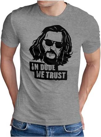 OM3 In-Dude-We-Trust - T-shirt | Homme | Big Lebowski Kult Printshirt | S - 4XL, Gris m&eacute;lang&eacute;, XL