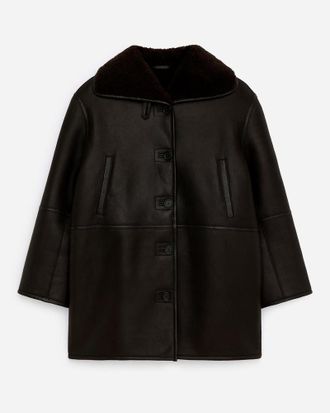 Arket Lederjacke Mit Shearling-Futter -Braun