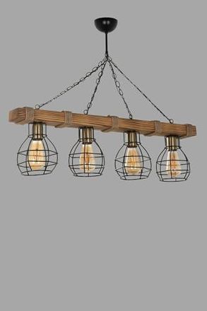 Opviq Industrial Rustic Chandelier, Wooden Body, Vintage Finish, 85 cm Length, 70 cm Height, Adjustable, E27 Socket, Max 40W, Perfect for Country Homes