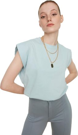 Trendyol Trendyol Damen Ärmelloses Grundlegendes T-shirt T Shirt, Blau, S EU