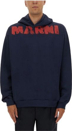 Marni Homme, Sweatshirts et sweats &agrave; capuche, Bleu, Taille: L Monolith Print Sweat &agrave; capuche