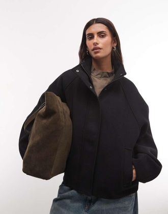 Weekday veste en m&eacute;lange de laine &agrave; col chemin&eacute;e noire