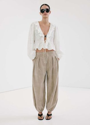 Mango Blouse brod&eacute;e volants blanc cass&eacute; - Femme - S - MANGO