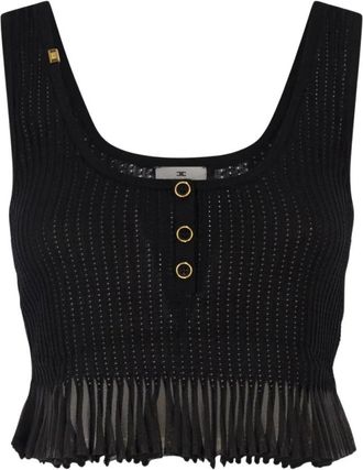 Elisabetta Franchi Femme, Tops, Noir, Taille: 40 FR Top in maglia &agrave; jour