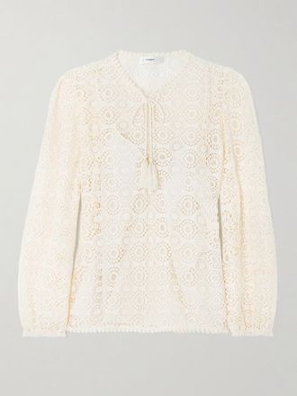 Frame Denim Bluse Aus Baumwollspitze Mit Troddeln - Creme