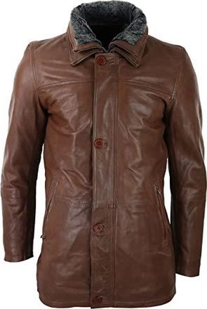 Infinity Leather Manteau pour Homme Longueur 3/4 en Cuir véritable Style Safari Classique Fermeture éclair et Boutons - Marron 5XL
