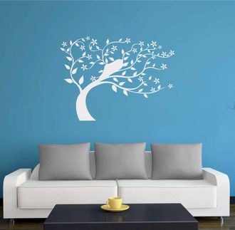 Indigos UG Wandtattoo Wohnzimmer - Wandaufkleber Baum Blume Natur 120x87cm, Silber w201 - Aufkleber Kinderzimmer Schlafzimmer Küche Badezimmer Büro Dekoration
