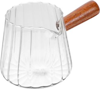 Hemoton Milchk&auml;nnchen Aus Glas Mit Holzgriff Hitzebest&auml;ndig F&uuml;r Kaffee Und Milch Schnabel Zum Eingie&szlig;en Mehrzweck Sahnek&auml;nnchen F&uuml;r Caf&eacute; K&uuml;che Und B&uuml;ro