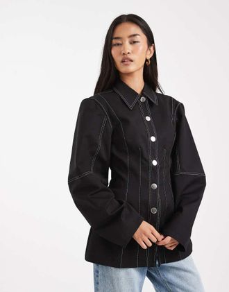 WeWoreWhat Chemise structur&eacute;e &agrave; manches bouffantes - Noir