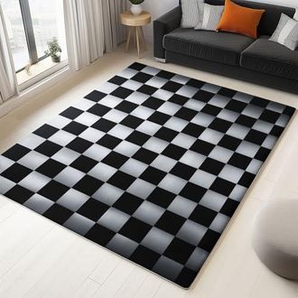 Generic Minimalisme Tapis Salon 160 x 230 cm, Tapis Motif Imprimés Plaid, Antidérapant Lavable paillasson Doux à Poil Court, paillasson Noir Décoration Maison