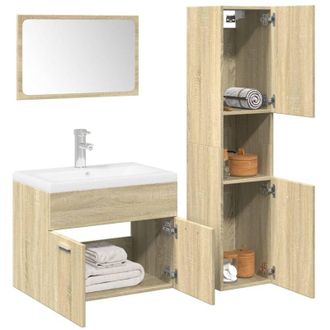 vidaXL Vidaxl - Ensemble de meubles de salle de bain 3 pcs - Armoire de rangement ch&ecirc;ne sonoma - Miroir avec verre - Dimensions 60x38,5x46 cm et 30x30x130 cm