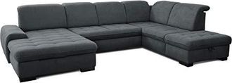 Cavadore Wohnlandschaft Lexi / Große U-Form mit XXL-Longchair links und Kopfteilverstellung / Leichte Fleckenentfernung dank Soft Clean / 329 x 82-99 x 224 / F