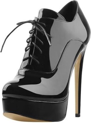 Generic Bottines à Talons Aiguilles et Lacets pour Femme Bottines Courtes Classiques à Bout Rond et Talons Hauts Chaussures de Soirée Confortables pour Mariag