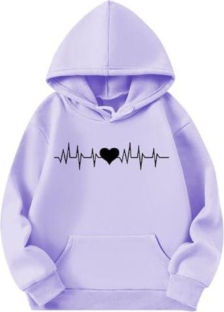 Generic Sweat &agrave; capuche ample pour la Saint-Valentin 2026 avec imprim&eacute; pour un pull confortable, violet clair, XXL