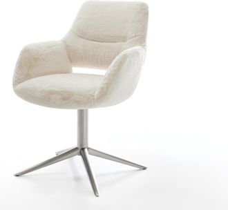 DELIFE Drehstuhl Yago-Flex mit Armlehnen Pl&uuml;sch Creme-Wei&szlig; Fu&szlig;kreuz Edelstahl 360&deg; drehbar Wippfunktion Taschenfederkern, Esszimmerst&uuml;hle