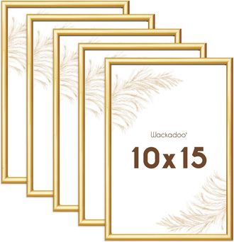 Wackadoo Bilderrahmen 10x15 Gold 5er Set Fotowand Fotorahmen aus leichtem Kunststoff mit Glas Picture frame Poster
