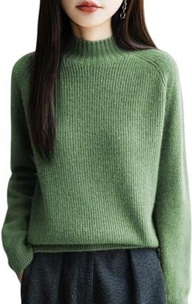 Generic Pulls Femme Pull en Laine M&eacute;rinos 100% pour Femme Manches Longues Col Montant Pull en Maille &Eacute;pais Et Chaud Tunique Vert Taille XXL Id&eacute;al pour lhiver 