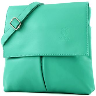 modamoda.de T63 Damen Nappaleder Umh&auml;ngetasche Schultertasche handmade in Italy, Farbe:Tiffany