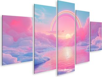 Islandburner Prime Bild auf Leinwand Wolken und Regenbogen bei Sonnenuntergang Bilder Wandbilder Poster