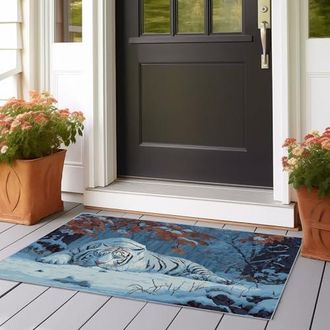 Generic Blanc Lavable en Machine Tapis Salon Animaux Tigres Neige, 140 x 200 cm Doux Tapis de Sol Pelucheux Dessous Antid&eacute;rapant, Entree Interieur Chambre Cou