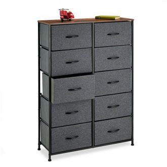 Relaxdays Commode, HxLxP: 120x85,5x30 cm, m&eacute;tal, effet bois, 10 tiroirs tissu, bahut, buffet moderne, plusieurs couleurs - Relaxdays