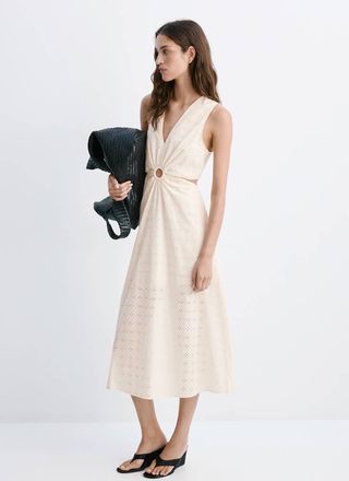 Mango Robe en coton ajour&eacute;e avec d&eacute;coupes &eacute;cru - Femme - XS - MANGO