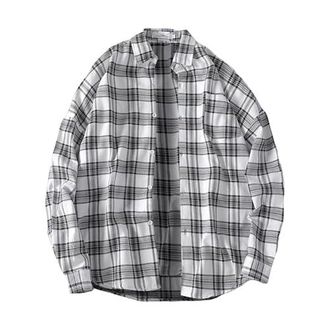 Generic Chemise &agrave; carreaux &agrave; manches longues pour homme, chemise boutonn&eacute;e tartan classique de couleur contrast&eacute;e, chemise confortable et ample, hauts d&eacute;contr