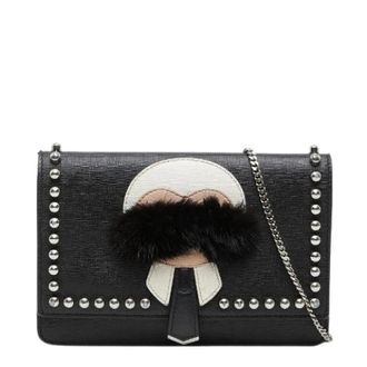 Fendi Pre-owned Karlito Studs Leder Pelz Ketten-Geldb&ouml;rse - - Pre-owned - Damen - Schwarzk - ONE SIZE
