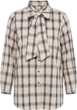Ulla Popken Longbluse Bluse Karo abnehmbare Schluppe Hemdkragen Langarm
