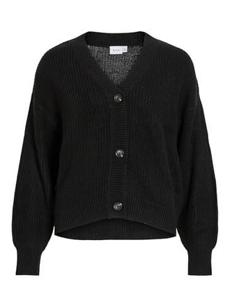 Vila Vila Neck Knit Vilou Noos Cardigan en Tricot &agrave; col en V L/S, Noir, XXL Femme