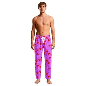 Generic Cosy Hommes Valentine Pyjama Pantalon Long Doux Sommeil Pantalon avec Poche Coeur Imprim&eacute; Taille &Eacute;lastique Pantalon de Salon, violet, XXL