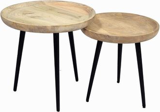 Miliboo Verschachtelungs-Couchtische aus massivem Mangoholz und Metall PYTA