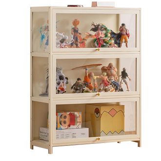 Generic Bambus-Vitrine, Display Cabinet mit Acryltüren, Dreiseitig Transparent, for Spielzimmer, Schlafzimmer(White 3,80cm/31.5in)