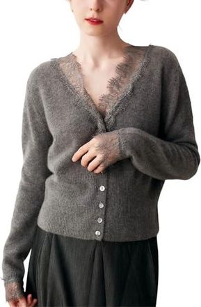 Generic Cardigan dhiver en cachemire pour femme 100 % cachemire, Gris, XL