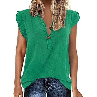 Generic D&eacute;bardeur Ete Femme Col V, Tee Shirt Grande Taille Femme sans Manches Haut Couleur Unie Chic Ample D&eacute;contract&eacute; Classique de Base Tunique Confortables 