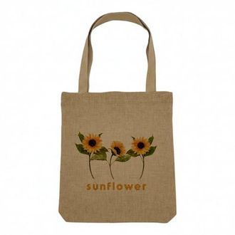Fabulous Sac Shopping Tote Bag Aspect Lin - Sunflower Flowers Watercolour Chic Garden Love - Sac de Courses Toile Epaisse 360g Beige Naturel Cabas Port&eacute; Epaule