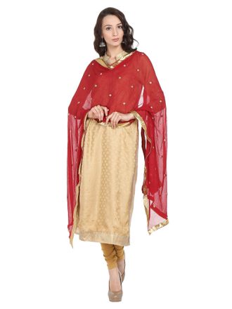 Dupatta Bazaar Damen Chiffon-Dupatta-Schal, bestickt, weich, kastanienbraun, One size