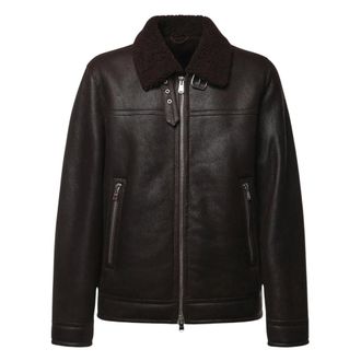 Dondup Homme, Vestes, Brun, Taille: XL Veste en cuir &agrave; col en peau lain&eacute;e