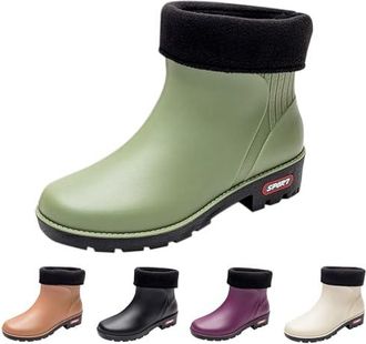 Generic Bottes de pluie en peluche pour femme - Imperm&eacute;ables - Bottines Chelsea courtes - Chaussures de jardin antid&eacute;rapantes - Chaudes et confortables - Avec