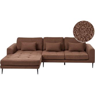 Beliani Ecksofa 3-Sitzer FLAM Boucl&eacute; Braun rechtsseitig