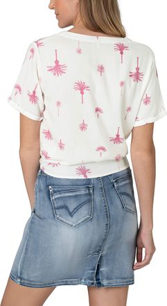Timezone Damen Printed Knot Blouse Bluse, pink Aquarelle Palm, M