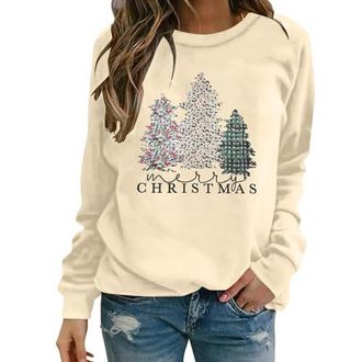 Generic Pull de No&euml;l pour femme - Grande taille - Haut &agrave; manches longues - Coupe ample - Doux et confortable - Motif imprim&eacute; de No&euml;l - Pull amusant pour femme