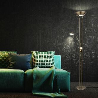 Globo Lighting Deckenfluter Stehlampe led dimmbar mit Leselampe LED-Stehlampen mit Dimmer, Lesespot flexibel altmessing, 2x led 16 w 1440 lm, warmweiß, h 180 cm