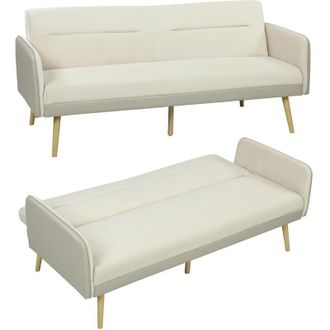 HOMCOM Canap&eacute;-lit - HOMCOM - clic-clac 3 places - 3 en 1 - dossier r&eacute;glable - tissu effet velours et PU - 185 x 84 x 83 cm - beige